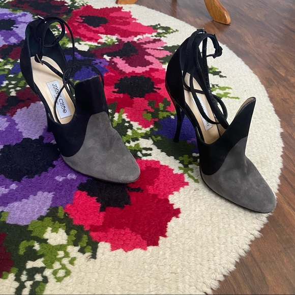 Jimmy Choo | Shoes | Jimmy Choo Thea Black Gray Suede Ankle Wrap Bootie ...